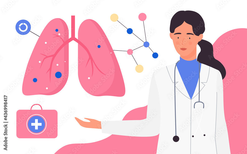 Medical checkup of respiratory system, patient lungs anatomy vector ...