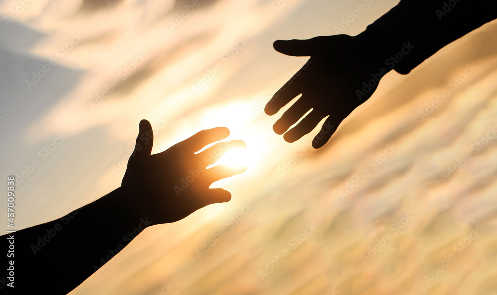 Giving a helping hand. Rescue, helping gesture or hands. Mercy, two ...