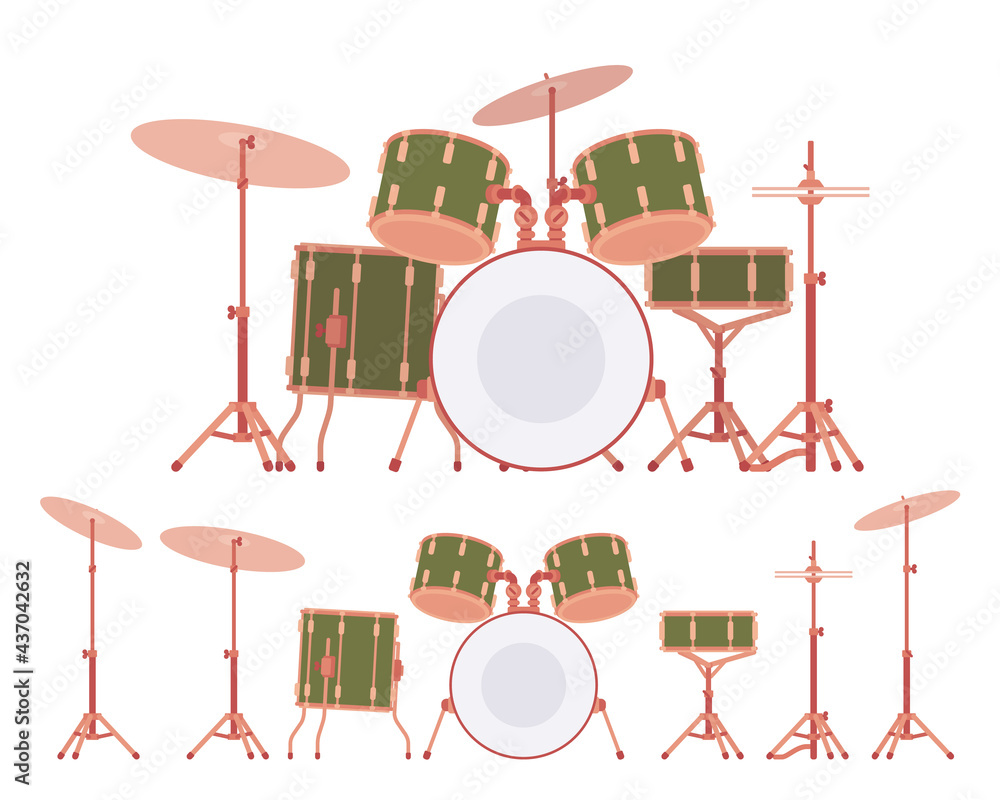 Complete drum set with cymbals and stands. Percussion instruments for ...