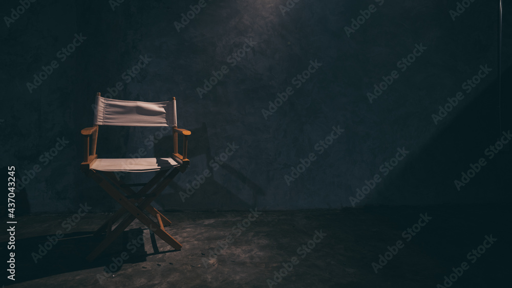 single wood director chair, furniture seat setting in cinema studio ...