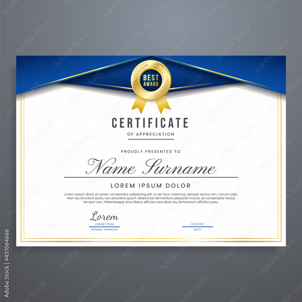 Image vectorielle Stock Certificate design template vector with blue ...