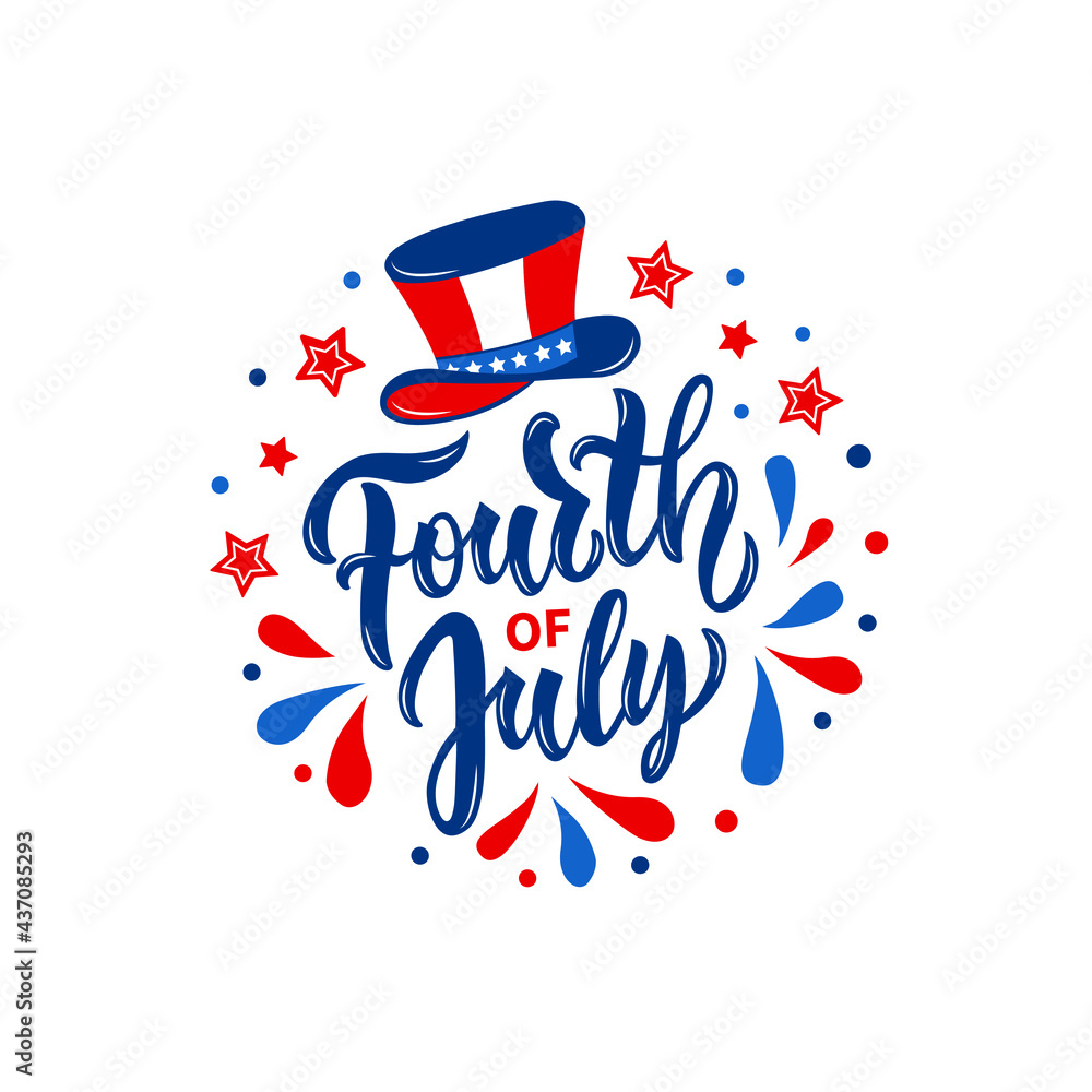 4th of July handwritten text isolated on white background. Vector ...