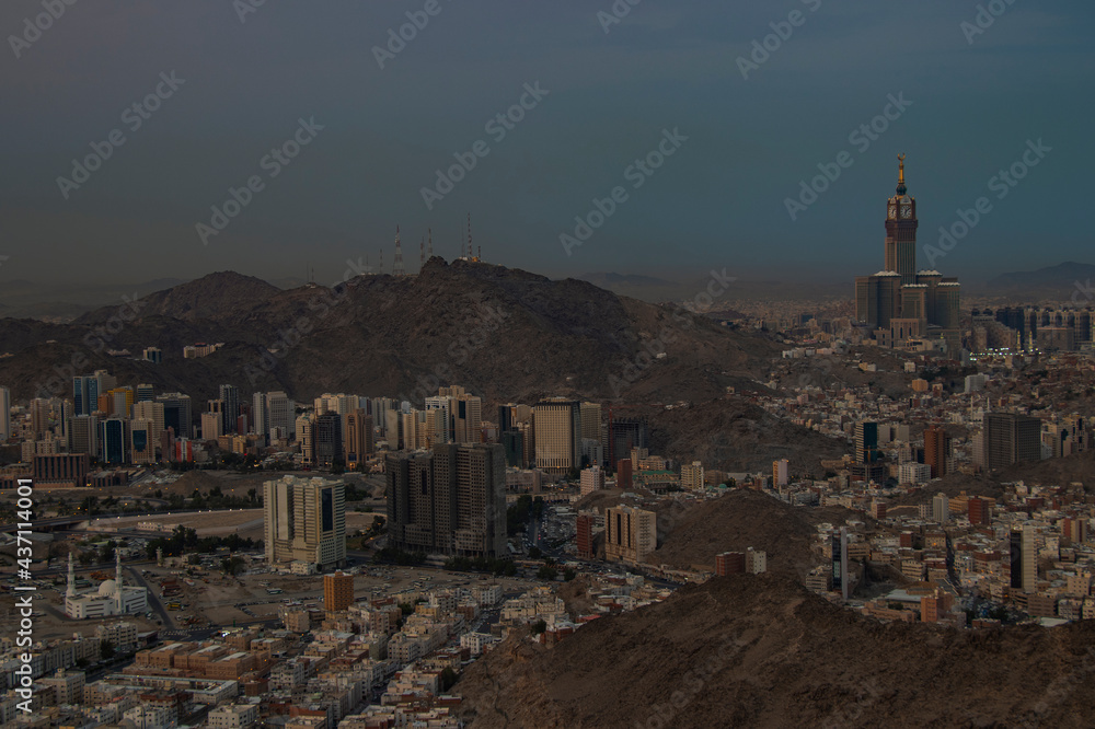 Dawn time in Mecca. Amazing view from Jabal Noor. Panoramic skyline ...