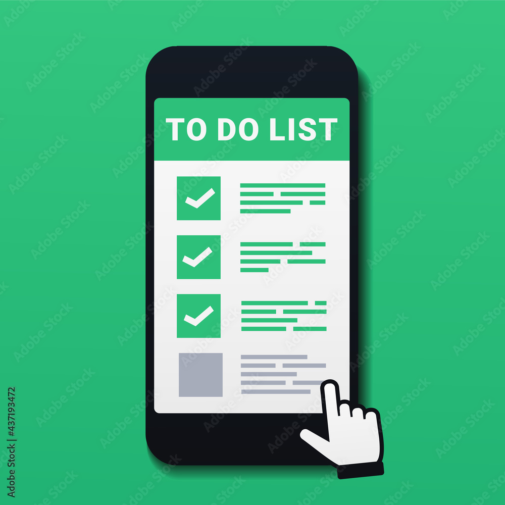 Smartphone with to do list on the screen. Finger touch screen ...