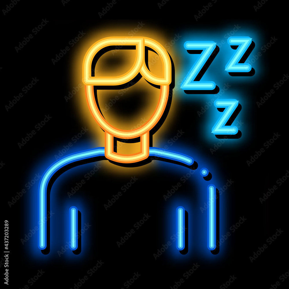 Drowsiness Man neon light sign vector. Glowing bright icon Drowsiness ...