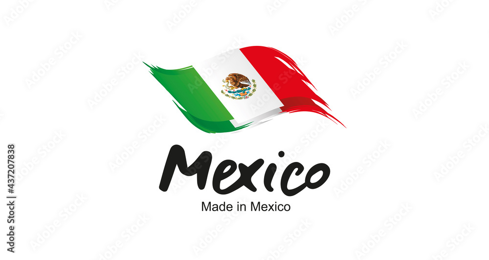 Made in Mexico handwritten flag ribbon typography lettering logo label ...