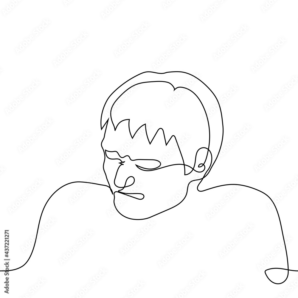 man grimacing face - one line drawing vector. concept of a man cringing ...