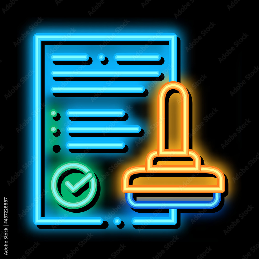 Approve Stamp neon light sign vector. Glowing bright icon Approve Stamp ...