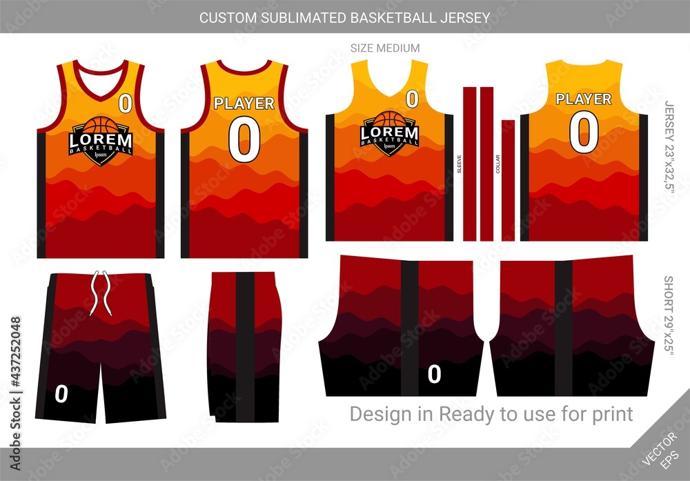 abstract wave yellow red, basketball jersey template 素材庫向量圖 | Adobe Stock