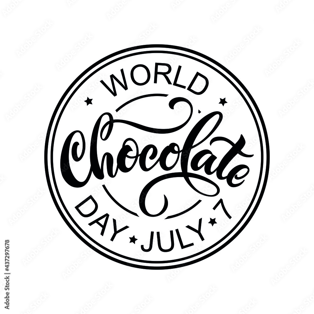 World chocolate day on July 7th handwritten text isolated on white ...