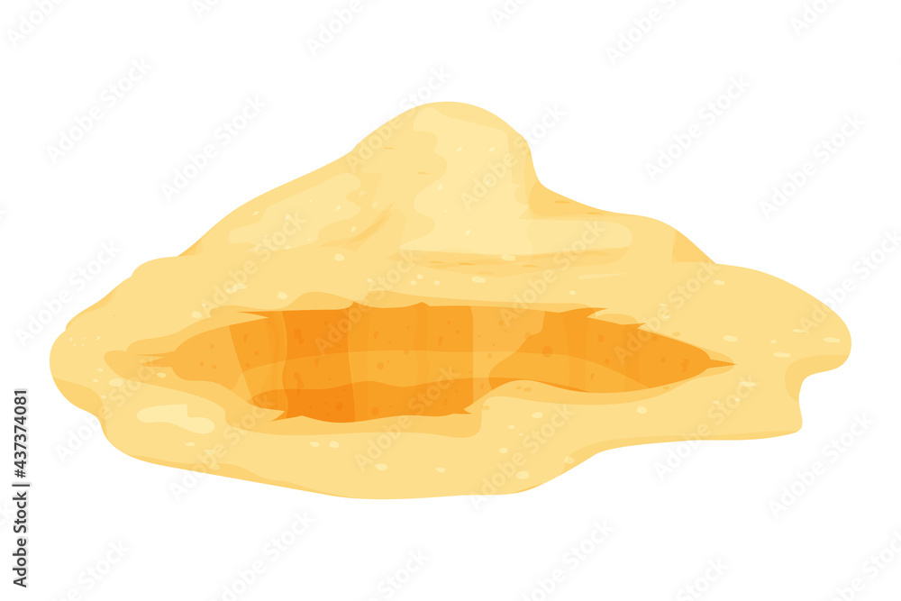 Hole in sand with pile, dig, pit in desert in cartoon style isolated on ...