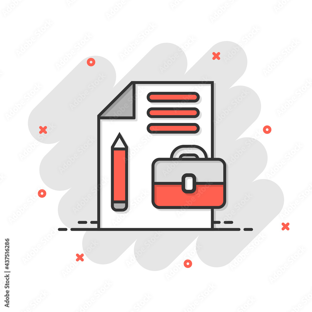 Document note with pen icon in comic style. Paper sheet pencil and ...