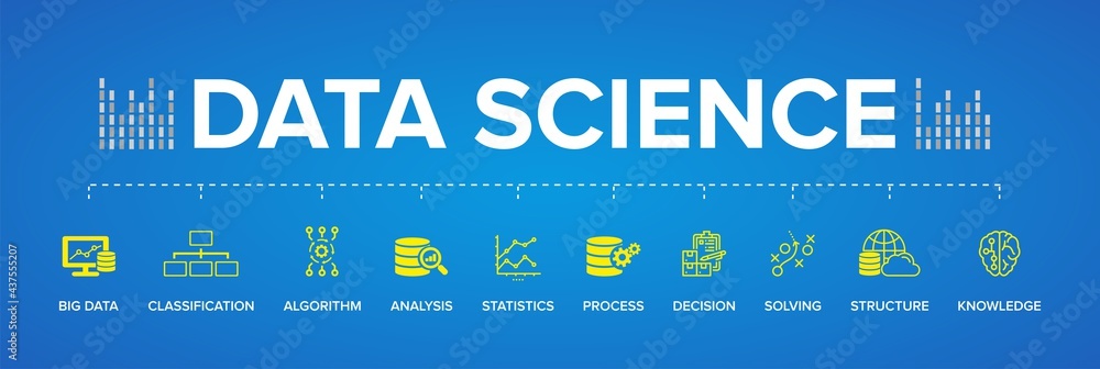 Data Science concept vector icons: Big Data, Classification, Analysis, Statistics, Decision ...