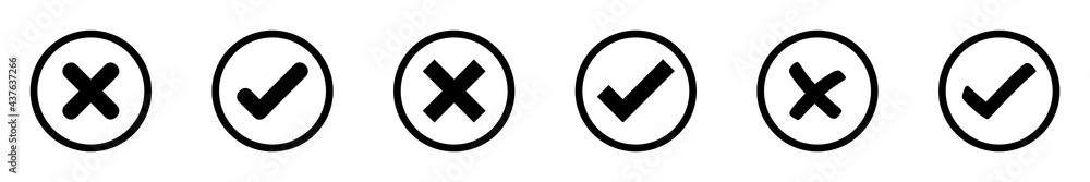 Conjunto de iconos de incorrecto y correcto, dentro de un círculo ...