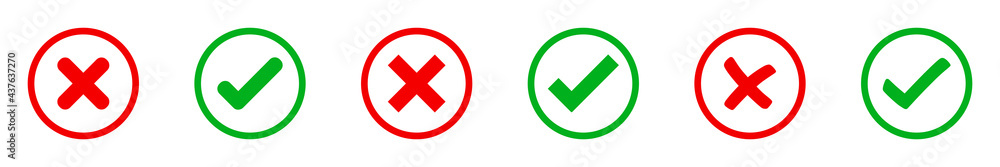 Conjunto de iconos de incorrecto y correcto, dentro de un círculo ...