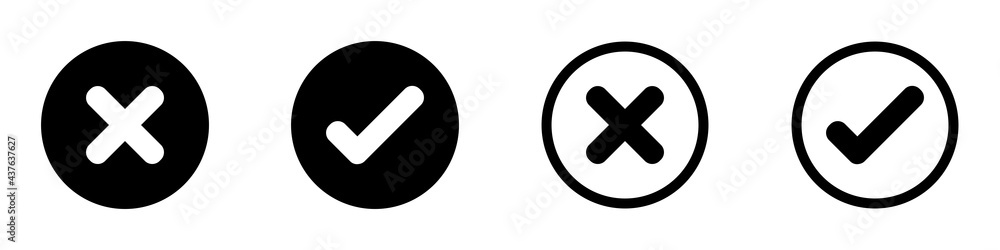 Conjunto de iconos de incorrecto y correcto, dentro de un círculo con y ...