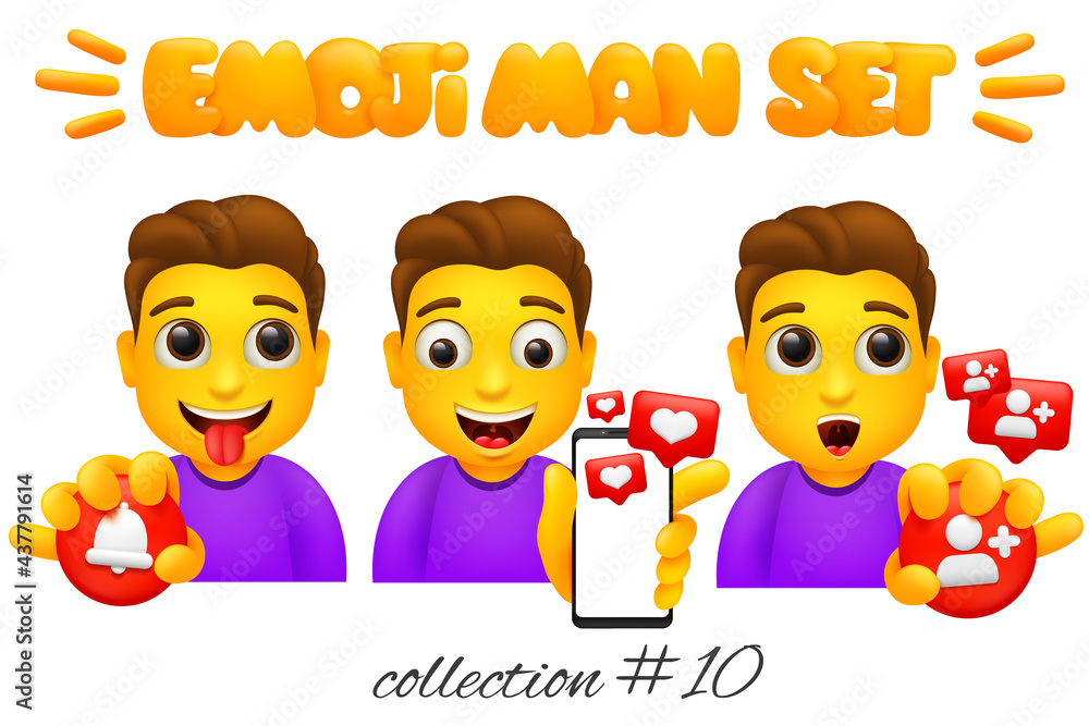 Set of emoji man characters. Cartoon style emoticon collection. Social ...