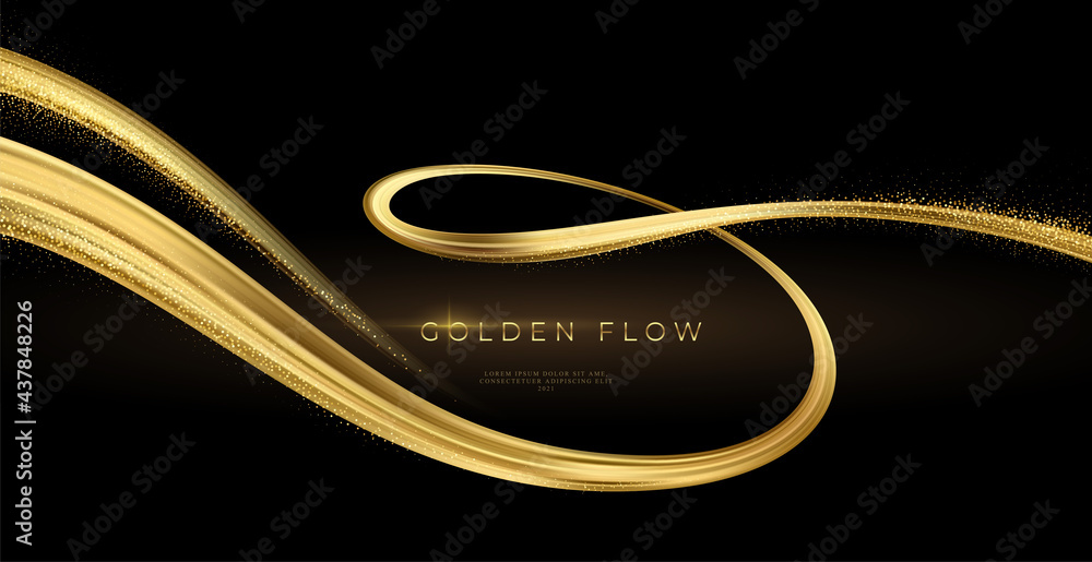Golden swirl on black background. Abstract shiny color gold wave design ...