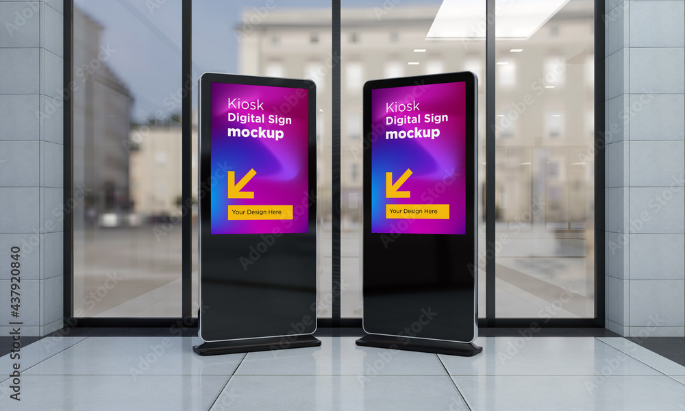 Totem and Kiosk Digital Signage Sign Board Billboard Mockup Roadside ...