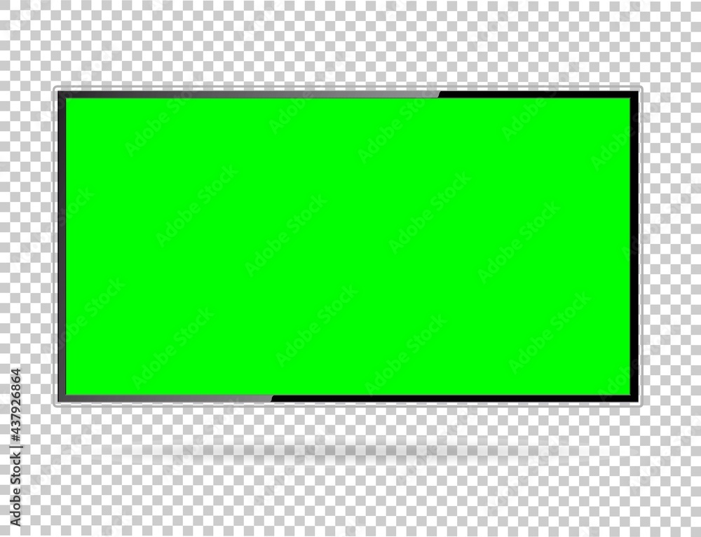 Realistic TV LCD screen mockup. Panel with green screen on transparent ...