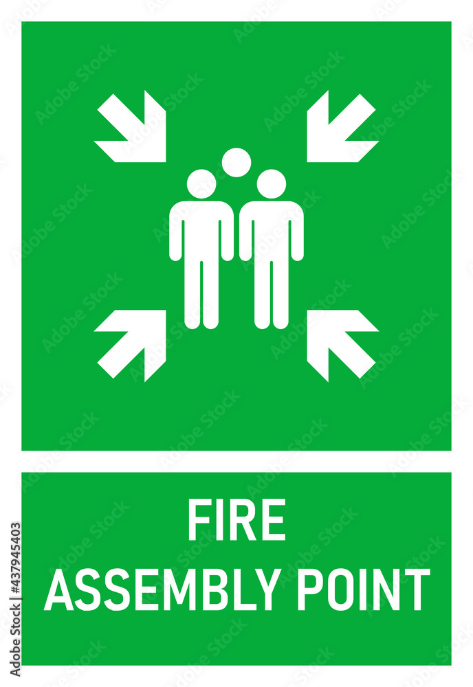 Fire Assembly Point green sign. Clipart image isolated on white ...