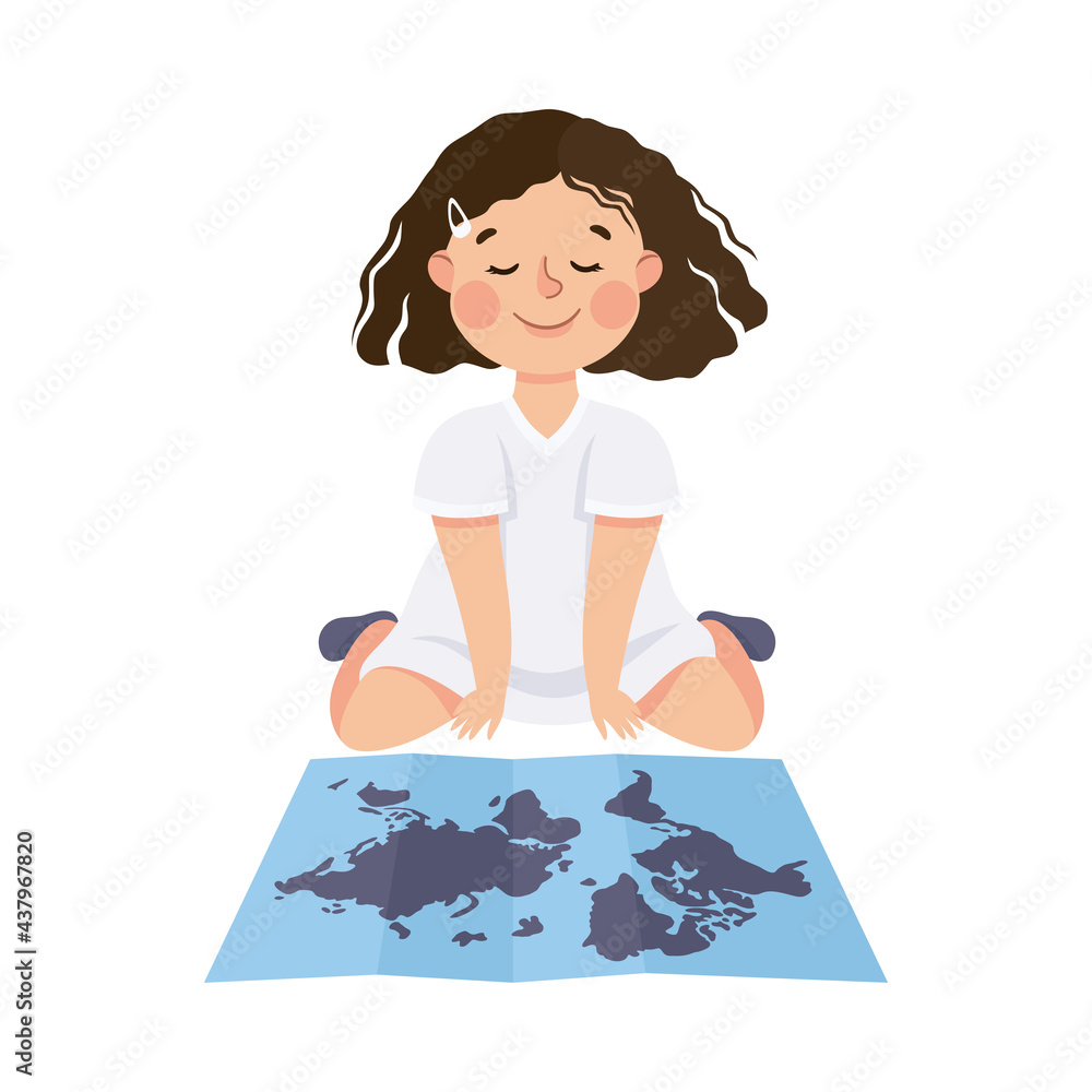 Cute Girl Having Geography Lesson, Elementary School Student Viewing ...