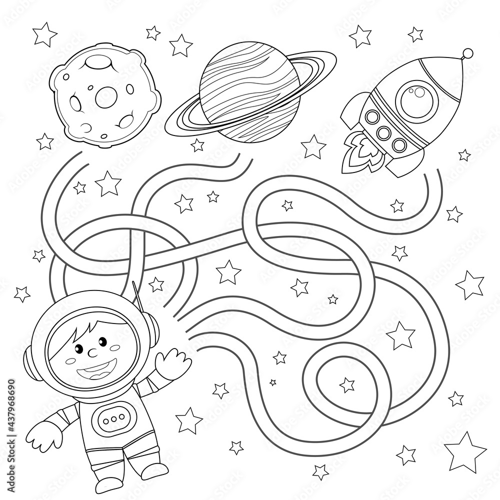Help cosmonaut find path to rocket. Labyrinth. Maze game for kids ...