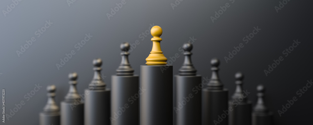Leadership and growth concept, yellow pawn of chess, standing out from ...