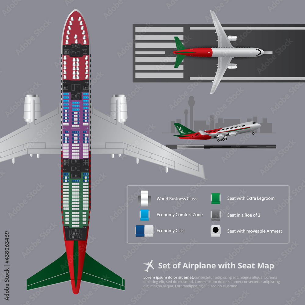 Set of Airplane with Seat Map Isolated Vector Illustration Stock Vector ...