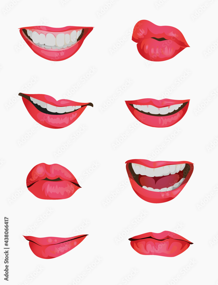 Set mouth emotions animation. Lip sync animated phonemes for woman ...