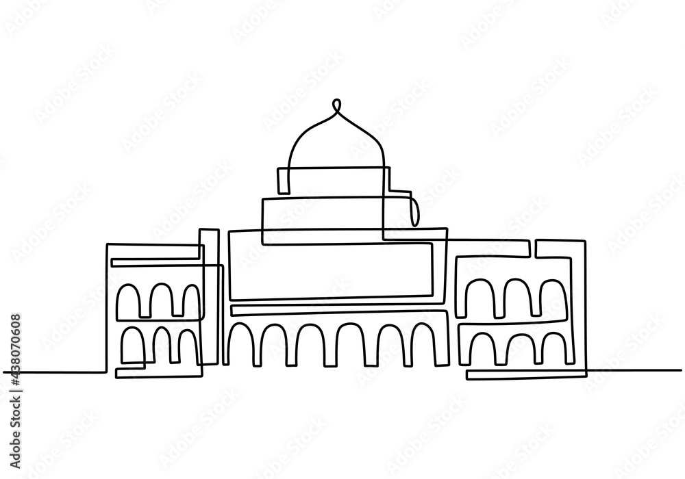 Big Mosque continuous one line drawing vector minimalist design ...