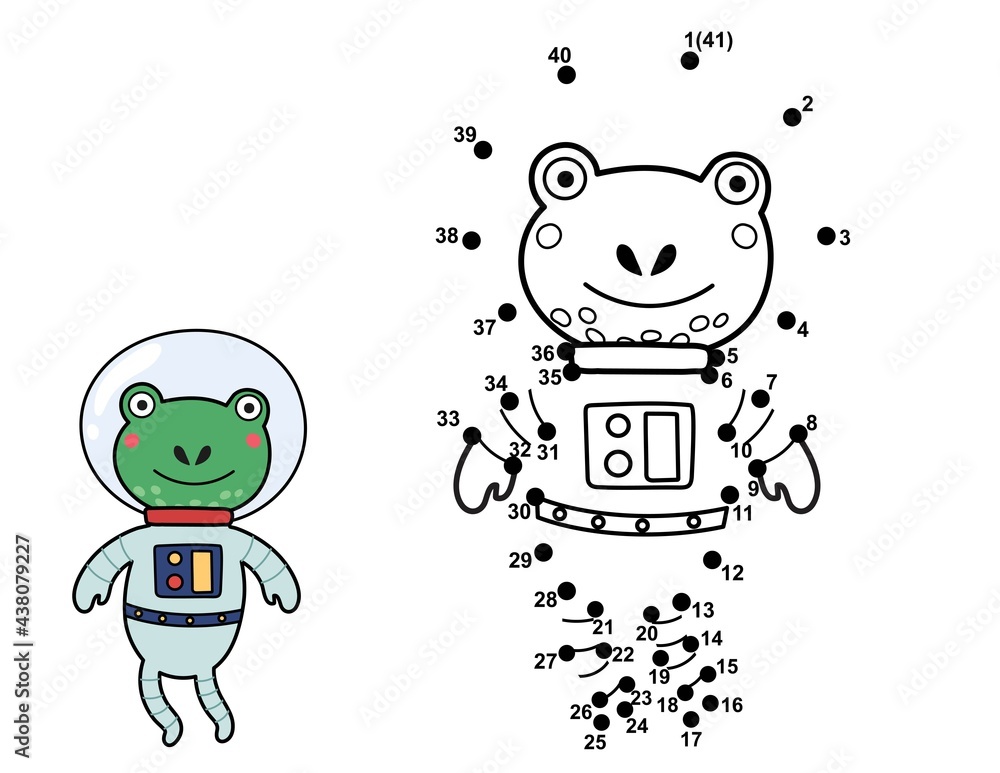 Connect the dots and draw a cute astronaut frog. Space dot to dot game ...
