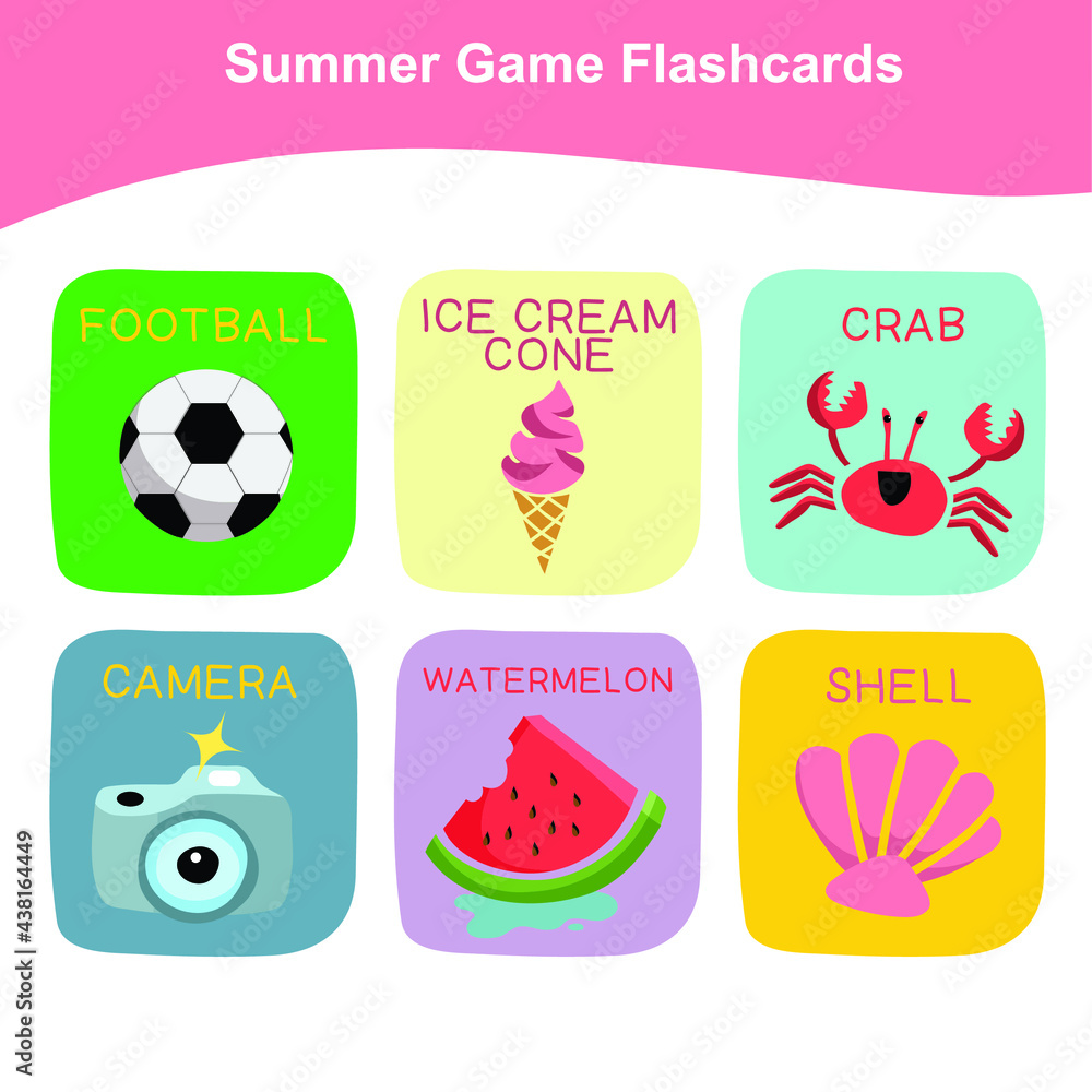 Summer Game Flashcards for Preschool Children. Cute flashcards for kids ...