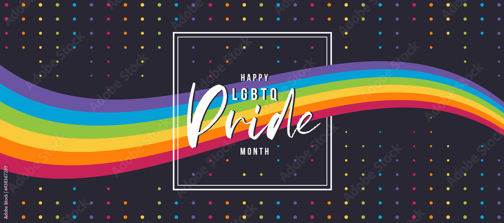 Happy LGBTQ Pride month text in frame and rainbow pride Flag wave on ...