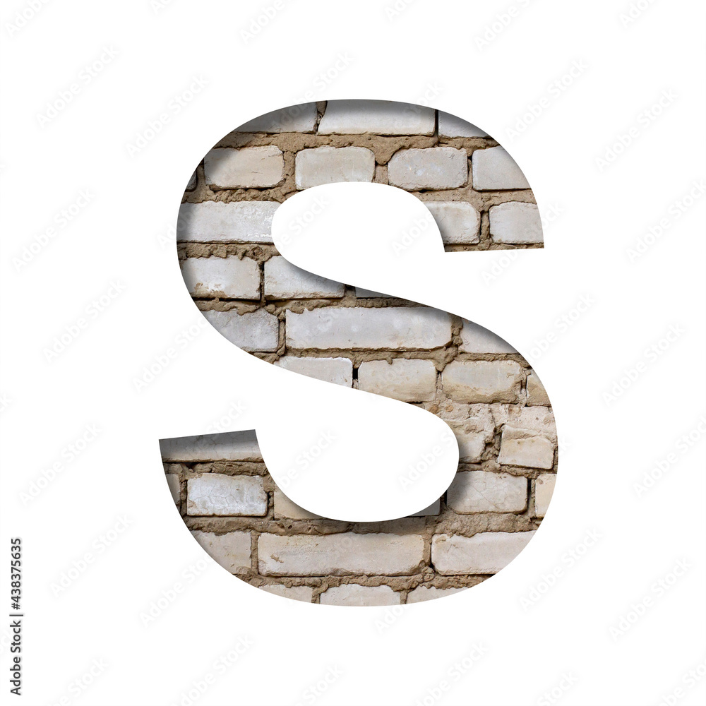 Font on white brick. The letter R is cut from white paper the ...