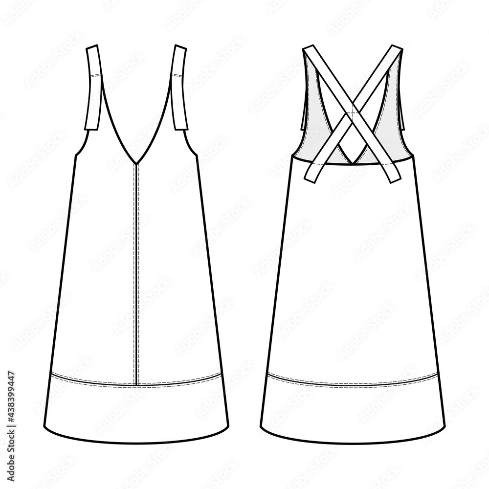 Fashion technical drawing of pinafore Stock Vector | Adobe Stock