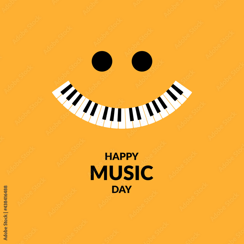 Happy Music Day Poster with smiling face vector. Piano keys happy ...