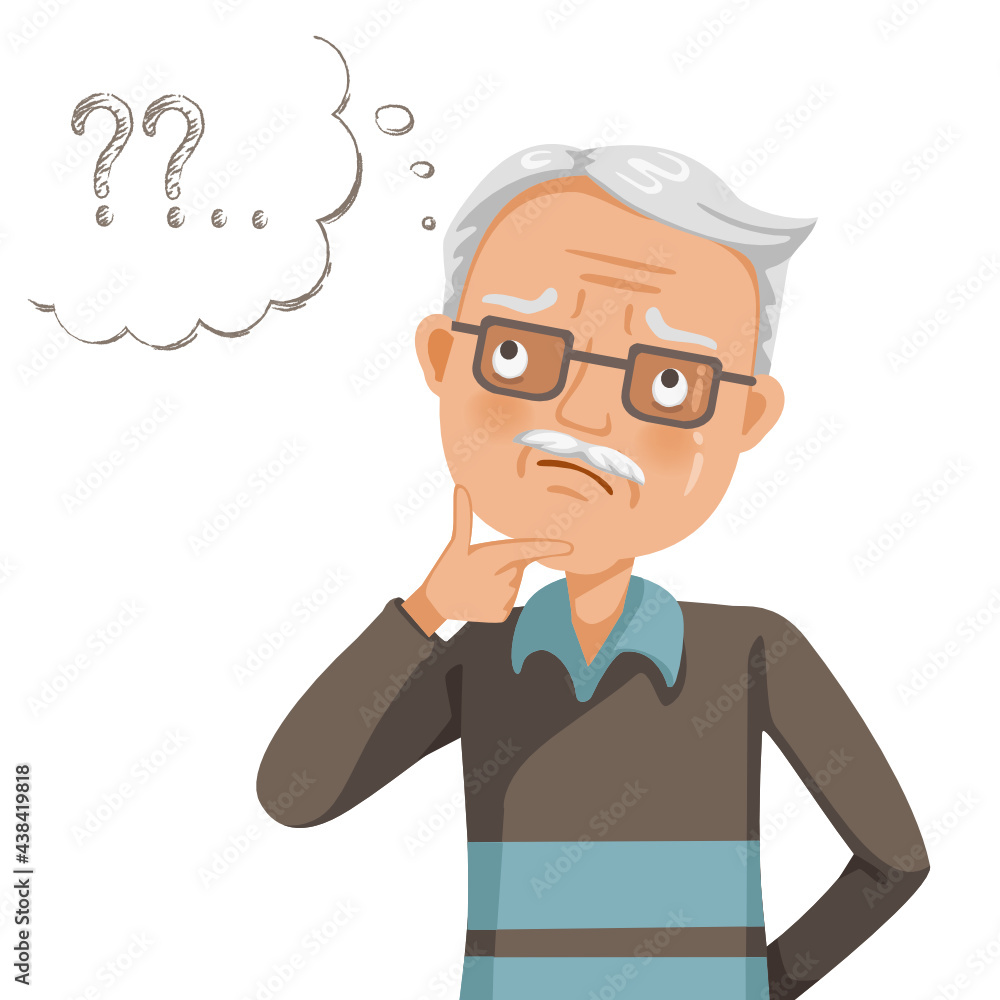 Elderly man thinking looking up and reflecting. Pensive grandfather ...