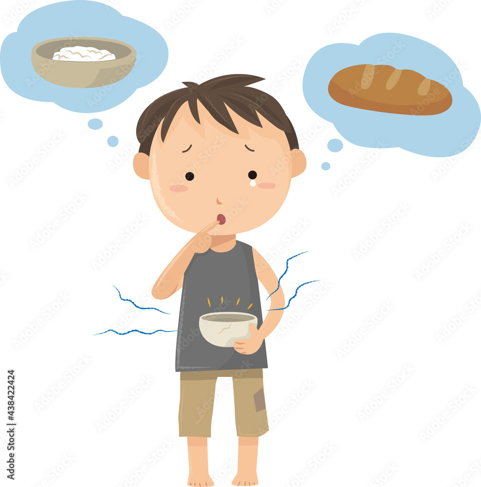 Illustration of a hungry boy, ZERO HUNGER, SDGs Stock Vector | Adobe Stock