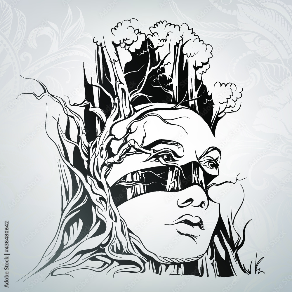 Human face in the branches of trees Stock Vector | Adobe Stock
