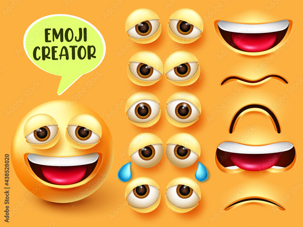 Emoji creator vector smiley set. Emoticon 3d character in facial ...