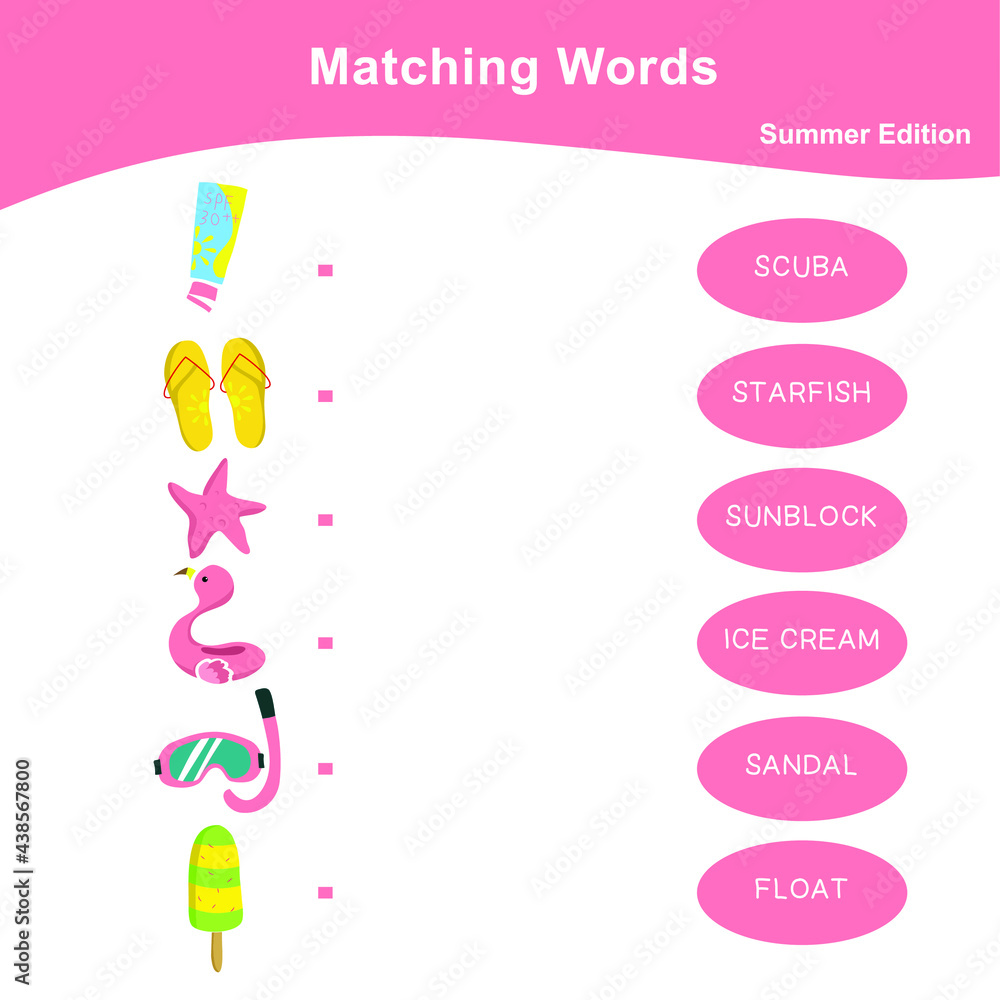 Matching words game summer edition. Matching words game for kids ...