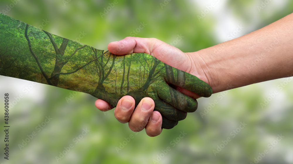 Environment concept. Handshake between human and mother nature Stock ...