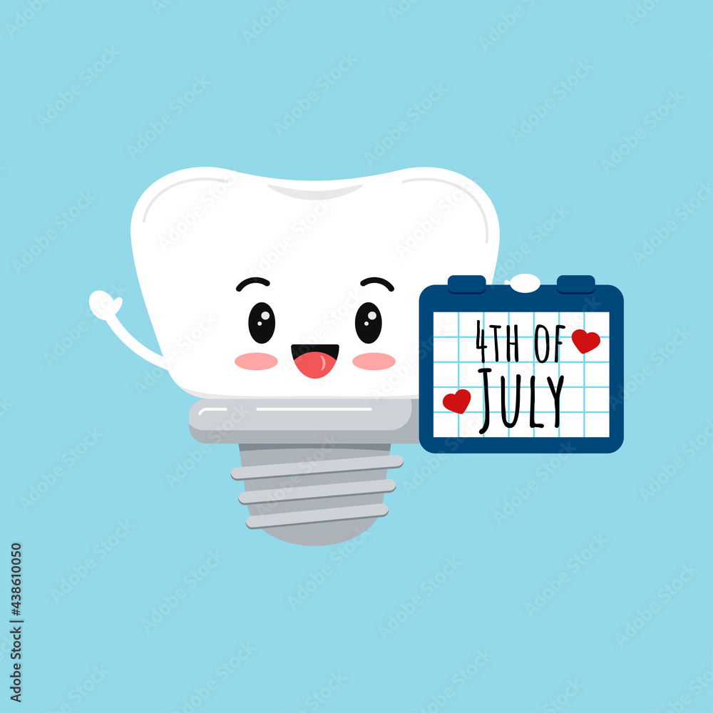 4 th of July tooth dental implant isolated. Orthodontist dentistry cute ...