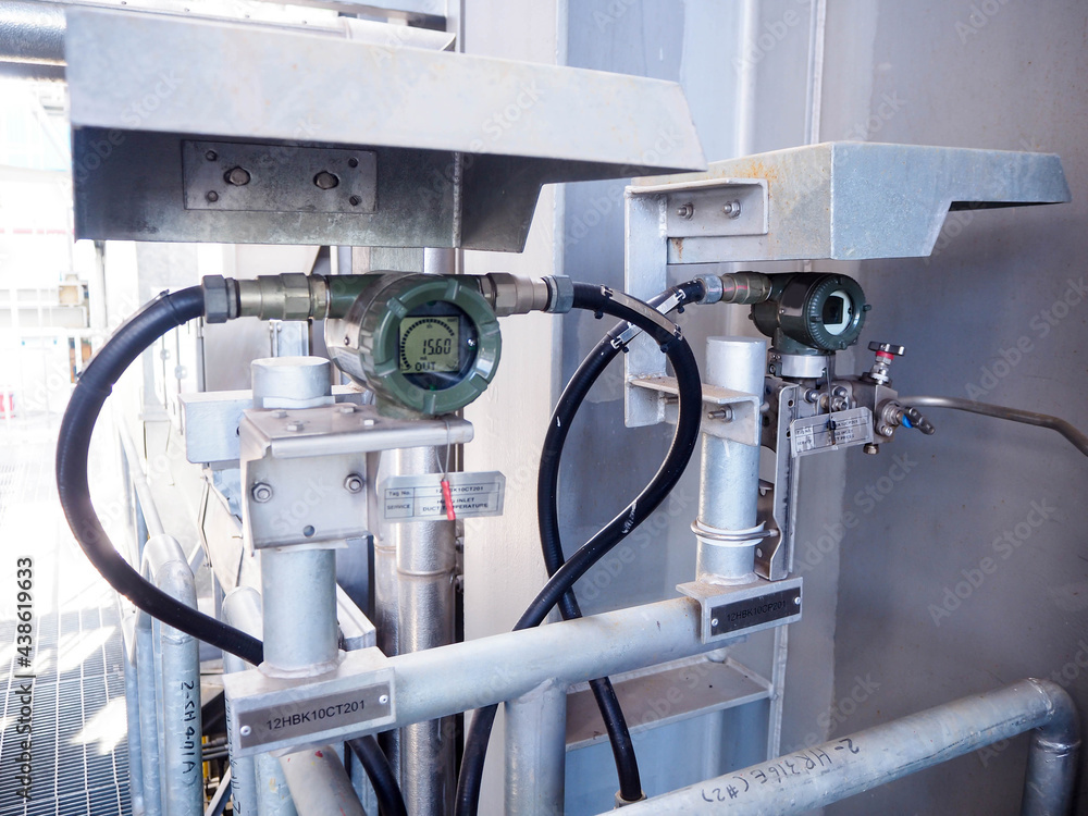 Temperature transmitter for measuring instrument close up in industry ...