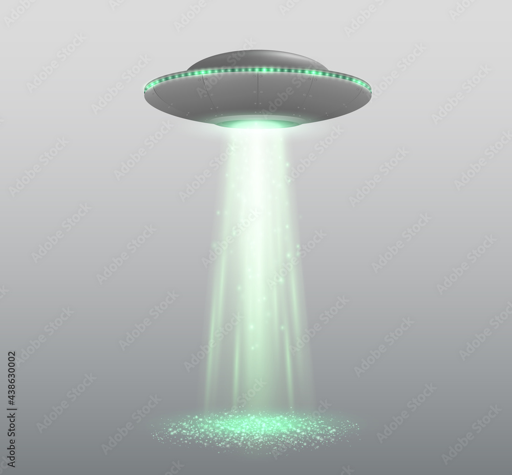 UFO spaceship with light beam isolated on transparent background ...