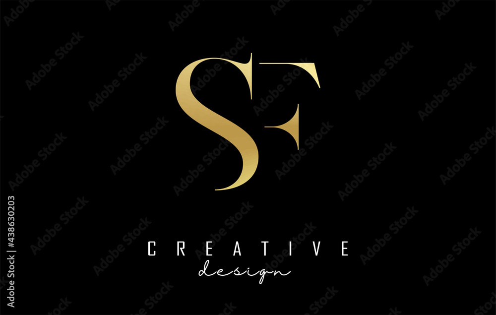 Golden SF s f letter design logo logotype concept with serif font and ...