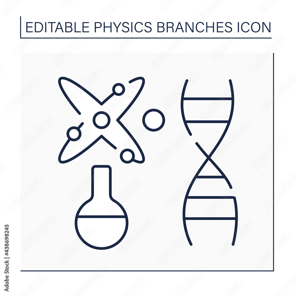 Biophysics line icon. Nature research through physical and physico ...