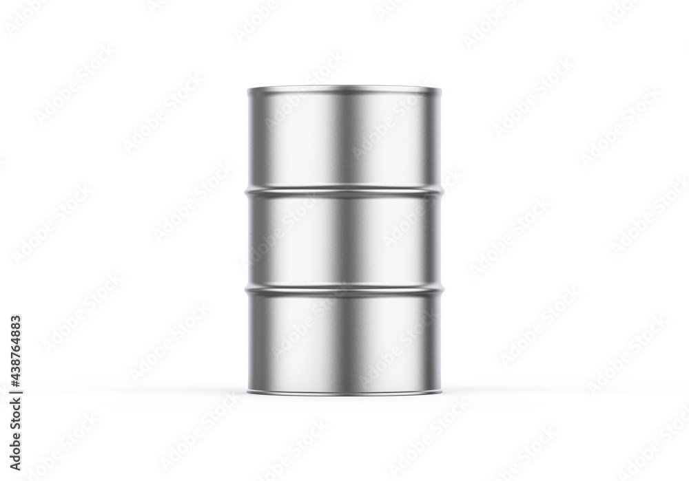 Metallic oil barrel mockup, steel metal oil drum on isolated white ...