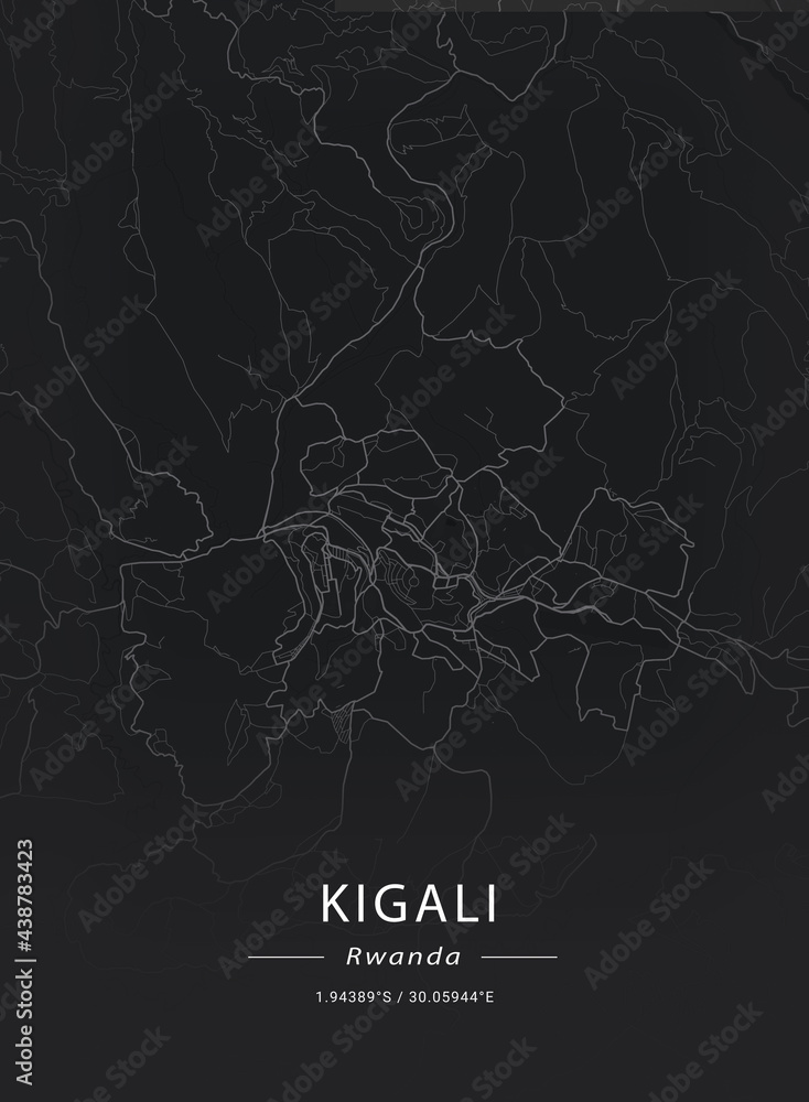 Map of Kigali, Rwanda Stock Illustration | Adobe Stock